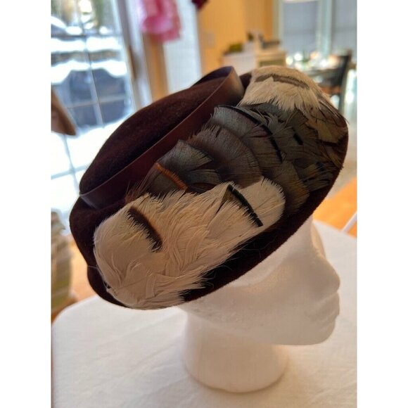 UNIONMADE | Accessories | Brown Feathered Hat Peachbloom Imported ...